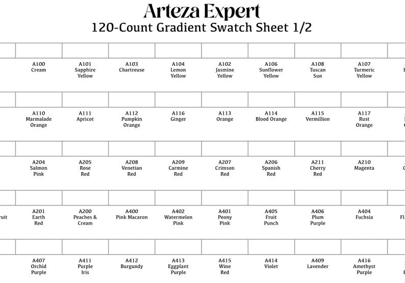 Arteza Expert (pro Series) 120-count Gradient Swatch Sheet - Etsy