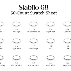 Stabilo 68 Marker 50-count Swatch Sheet - Etsy