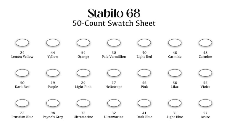 Stabilo 68 Marker 50-count Swatch Sheet - Etsy