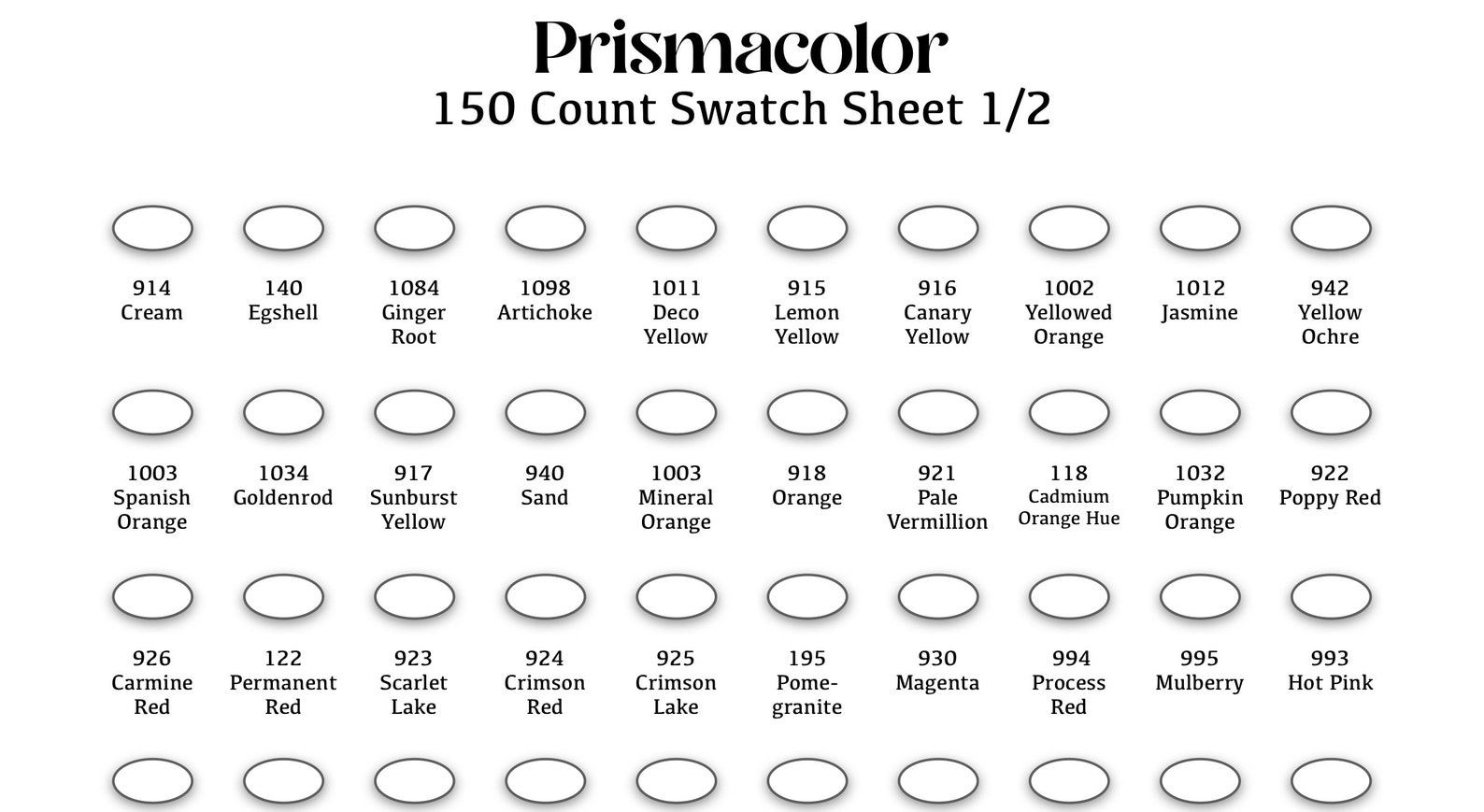 Prismacolor 150-count Swatch Sheet - Etsy