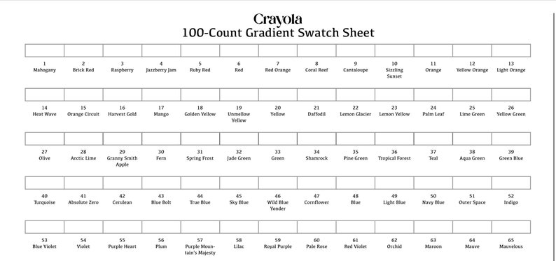 Crayola 100-count Gradient Swatch Sheet - Etsy