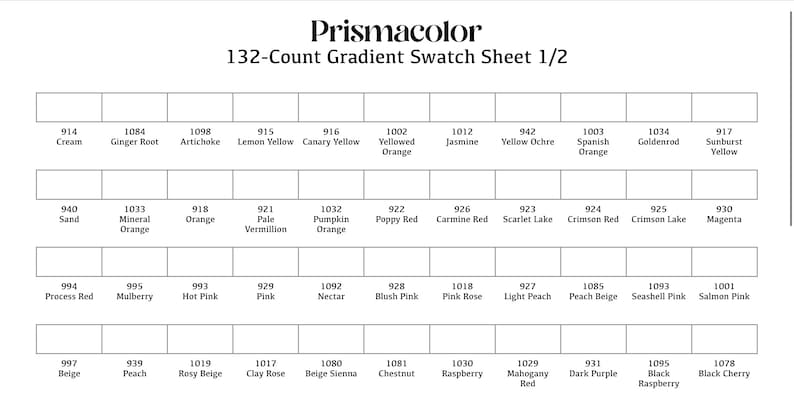Prismacolor 132-count Gradient Swatch Sheet - Etsy