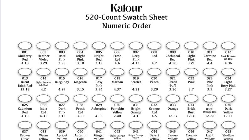 Kalour 520 Colored Pencil Swatch Chart (digital Download) - Etsy