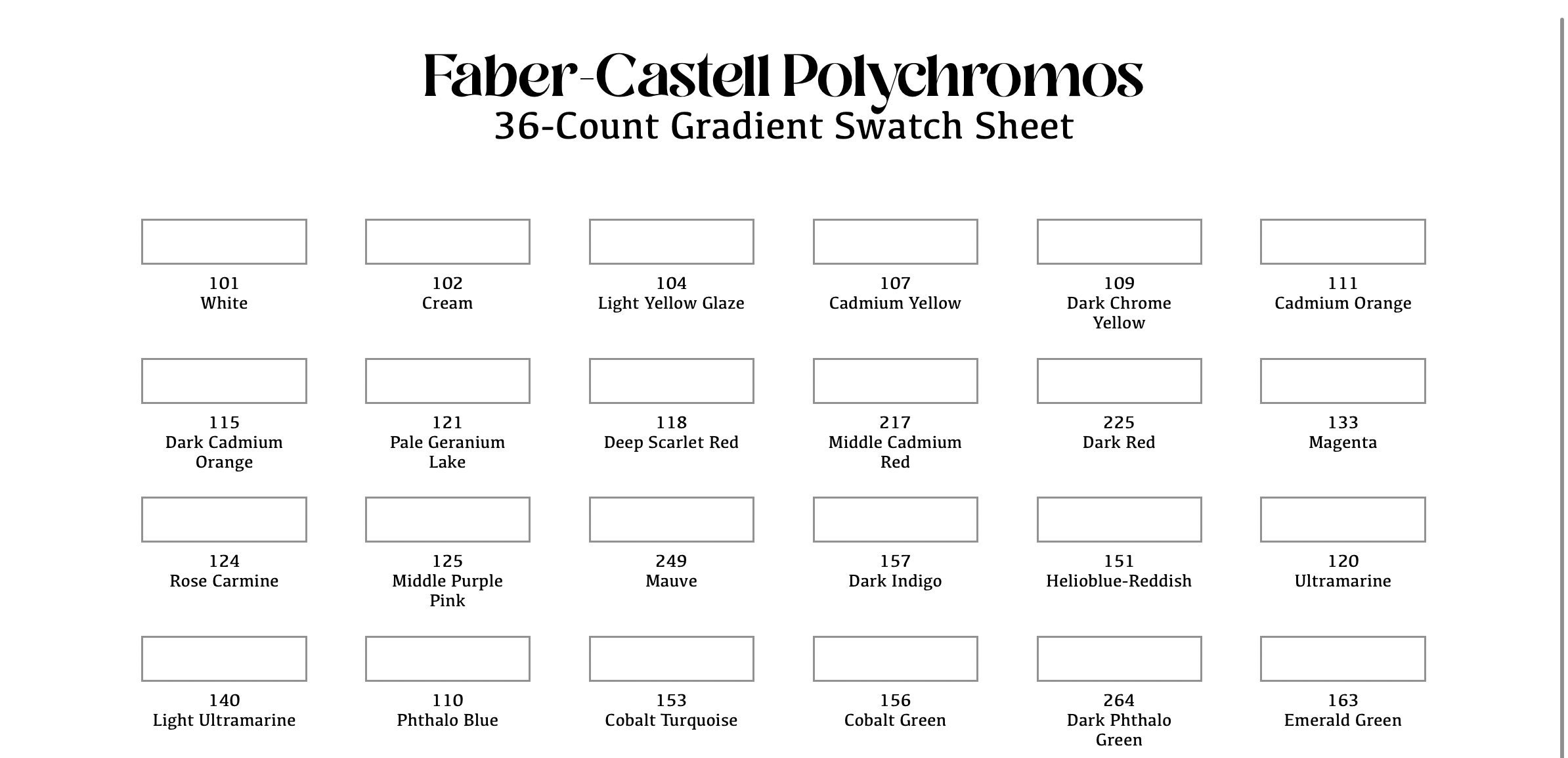 Faber-castell Polychromos 36-count Gradient Swatch Chart - Etsy