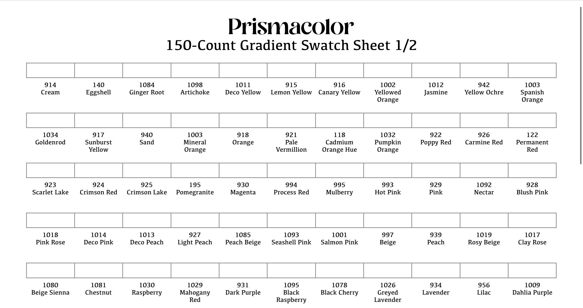 Prismacolor 150-count Gradient Swatch Sheet - Etsy