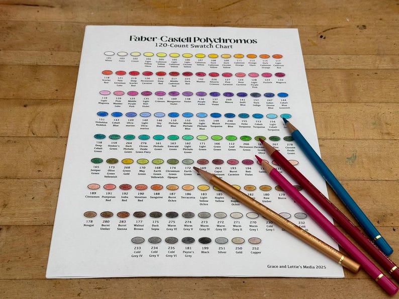 Faber-castell Polychromos 120-count Swatch Chart - Etsy