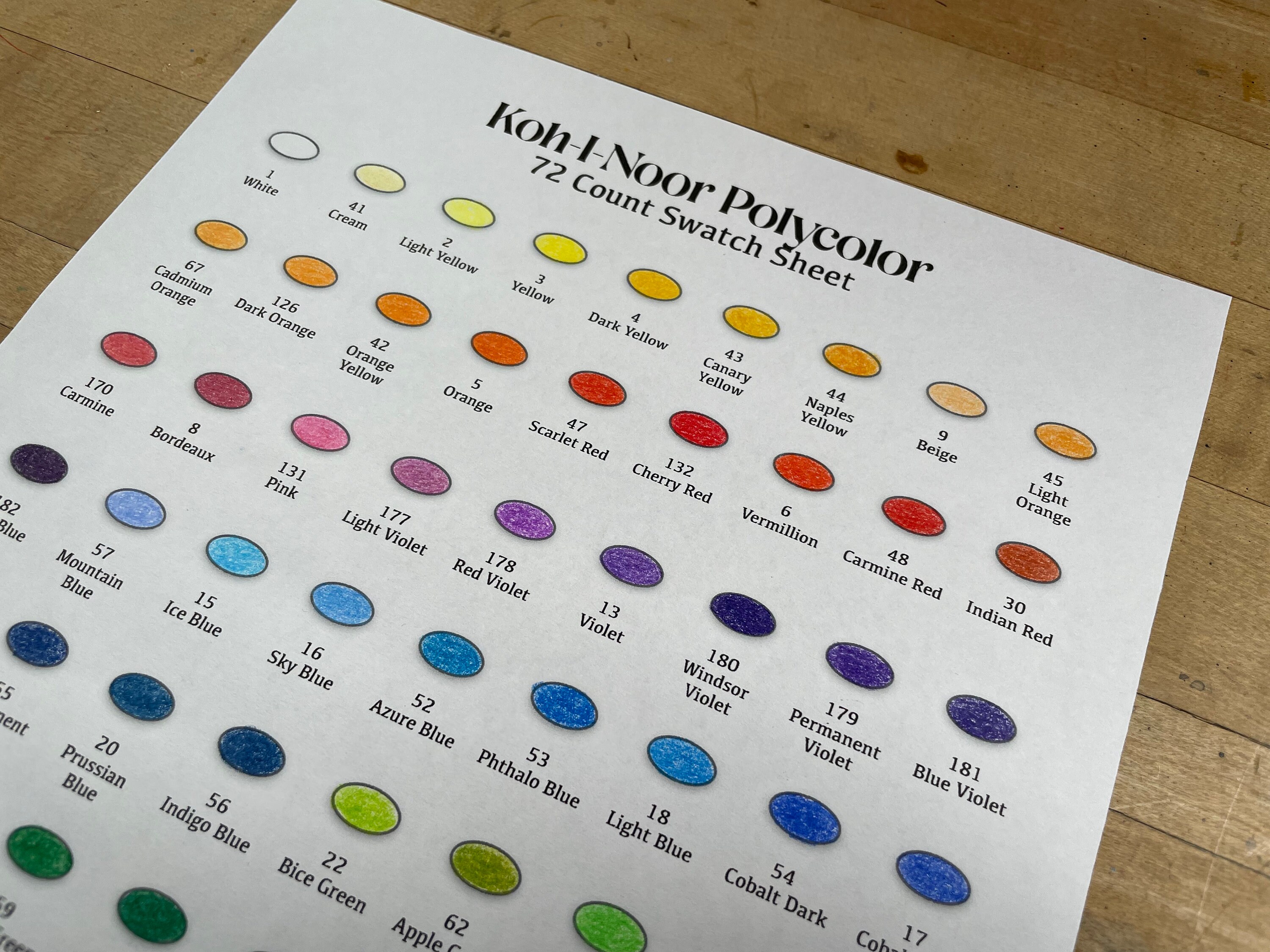 Koh-i-noor Polycolor 72-count Swatch Sheet - Etsy