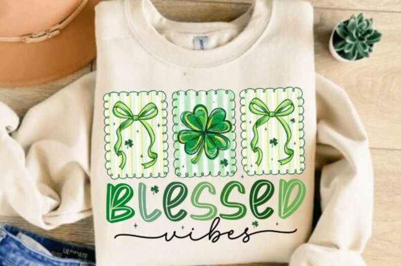 Blessed Vibes Shamrock Coquette Bows PNG: Christian St. Patrick's Day ...