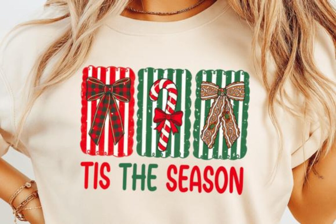 Preppy Christmas Tis the Season PNG: Candy Canes and Plaid Bow (digital ...
