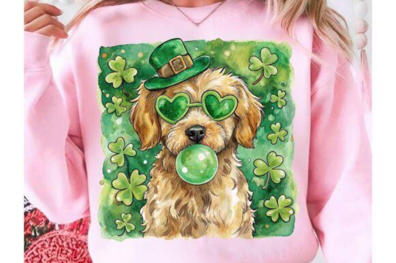 Shamrock Goldendoodle Dog Blowing Bubble PNG: St. Patrick's Day Design ...