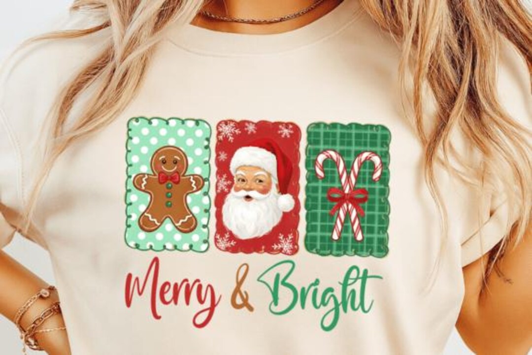 Preppy Christmas Merry and Bright PNG: Candy Canes and Santa (digital ...