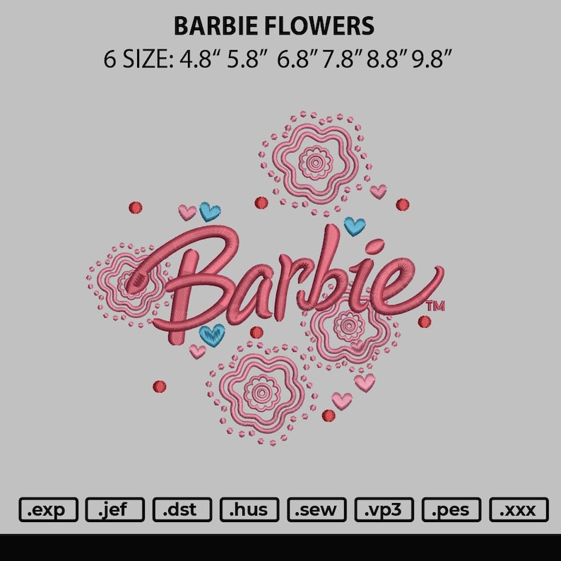 Barbie Logo and Flowers Embroidery Design - Etsy