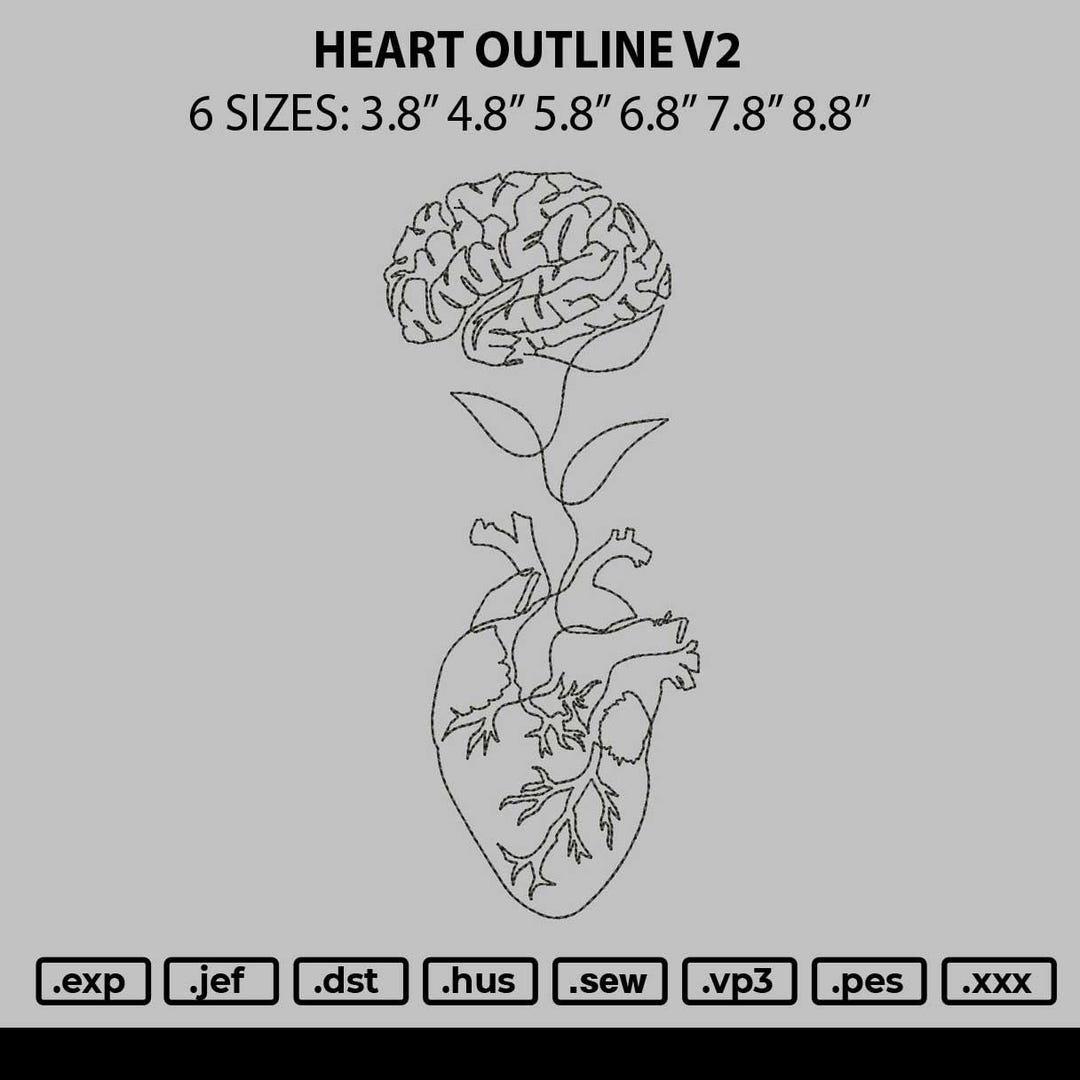 Mind and Heart Outline Embroidery Design - Etsy