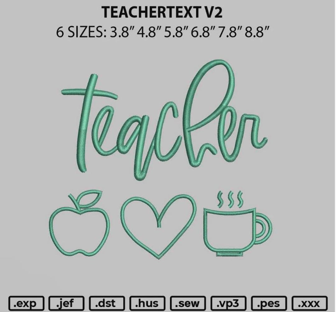 Love Teaching: Teacher, Apple, Heart and Coffee Embroidery Design - Etsy