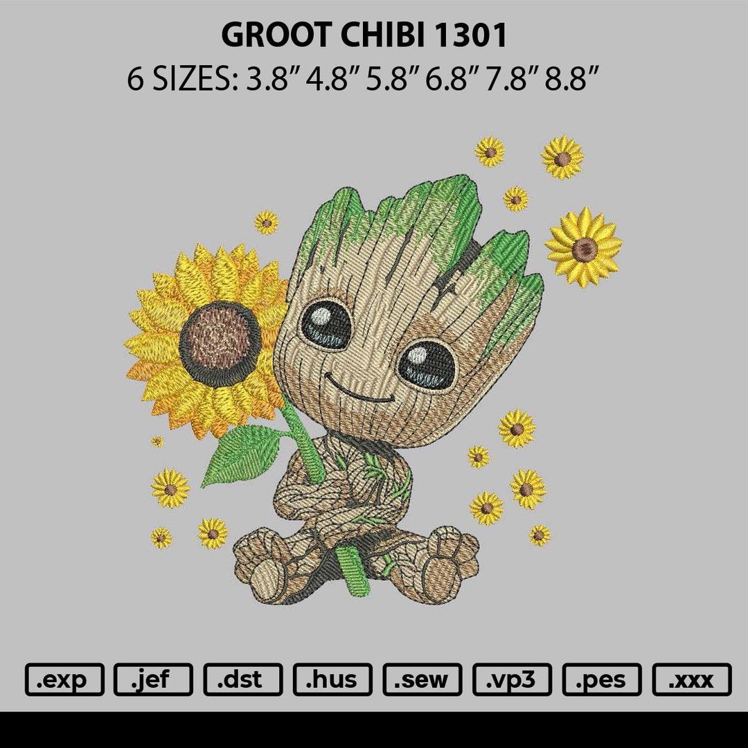 Baby Groot_sunflower_chibi Embroidery Design - Etsy