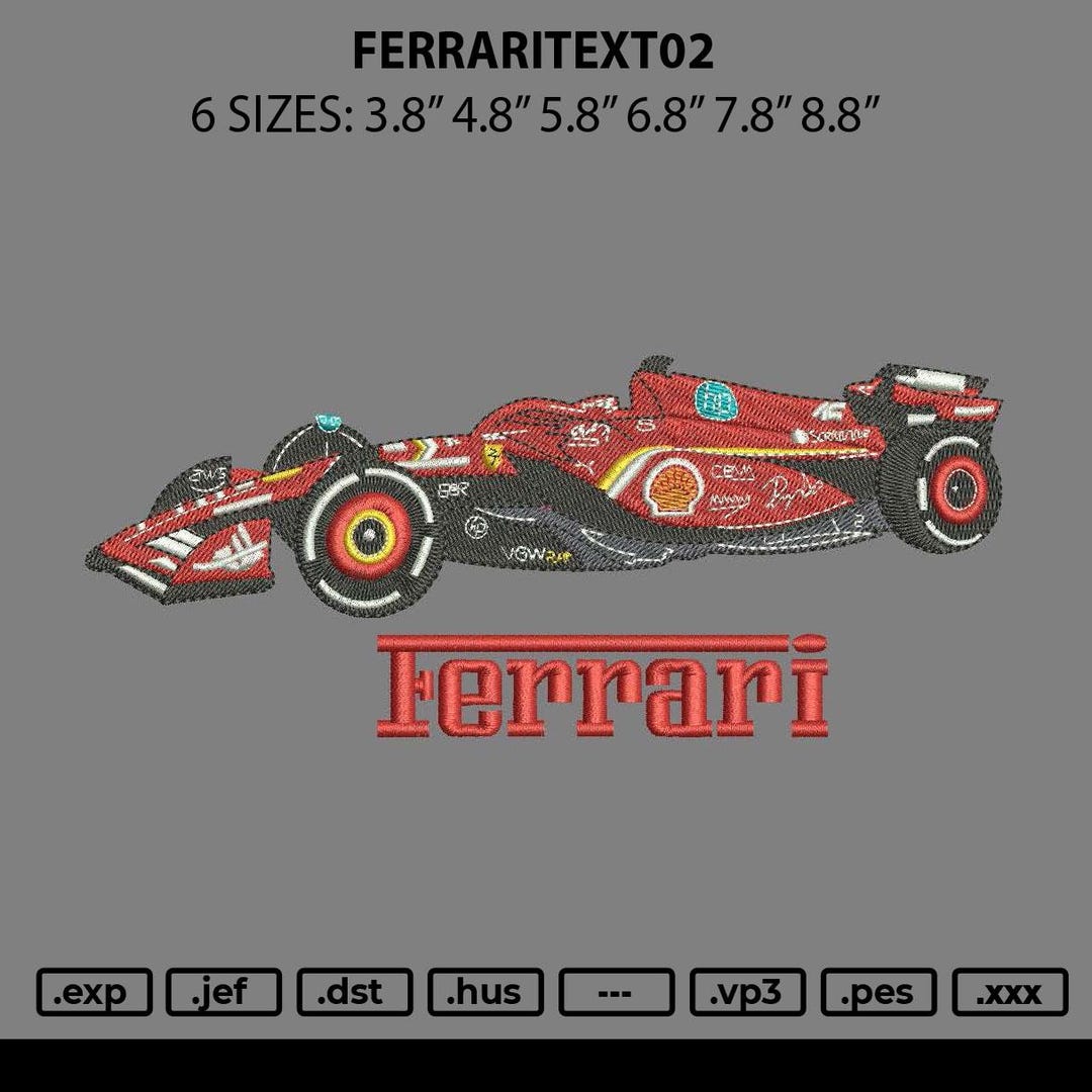 Ferrari Embroidery Design - Etsy