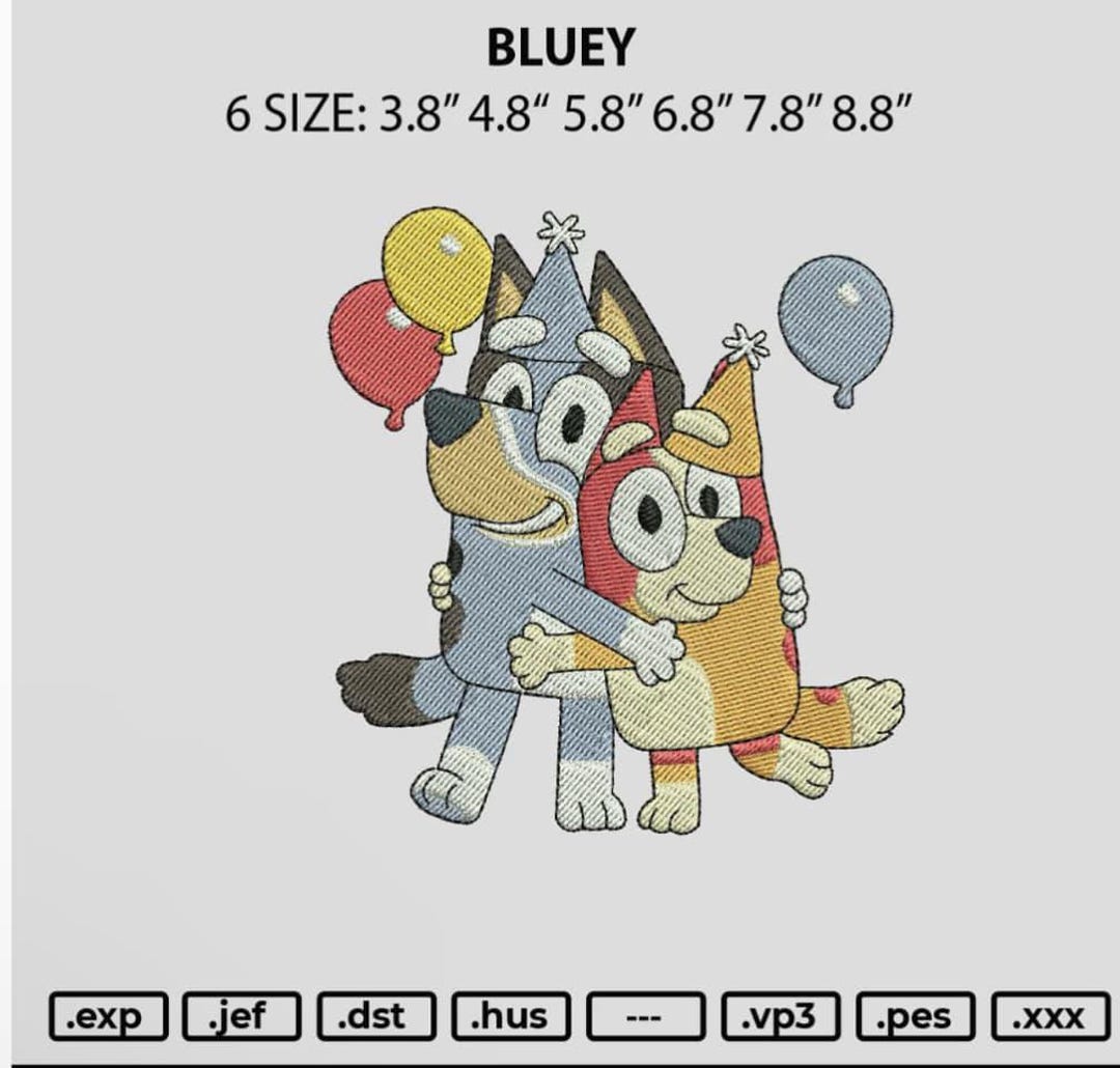 Bluey: Bandit and Chilli Birthday and Balloons Embroidery Design - Etsy