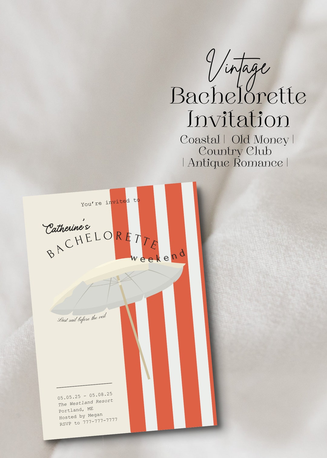 Beach Bachelorette, Aesthetic Invitation -- Retro Coastal Granddaughter ...
