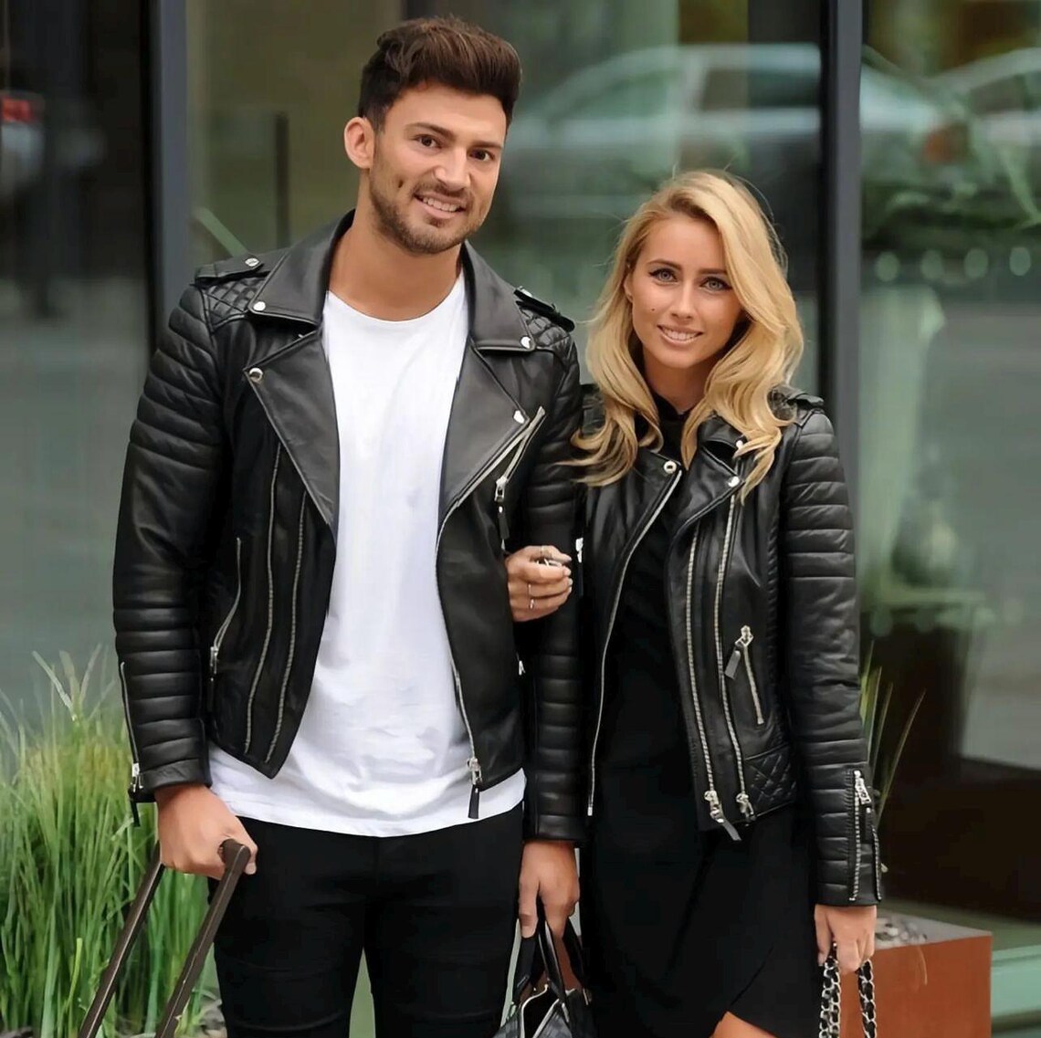 Matching Couple's Black Quilted Leather Biker Jackets Premium Stylish ...