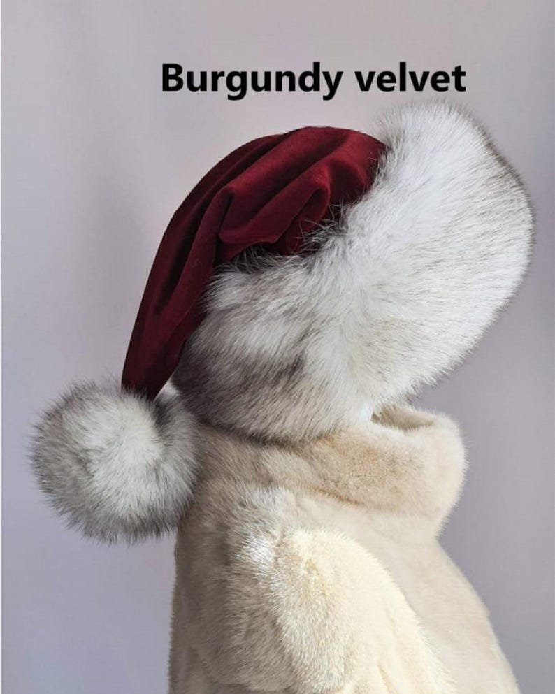 Luxury Red and Burgundy Velvet Santa Hat With Gray Faux Fur Trim ...