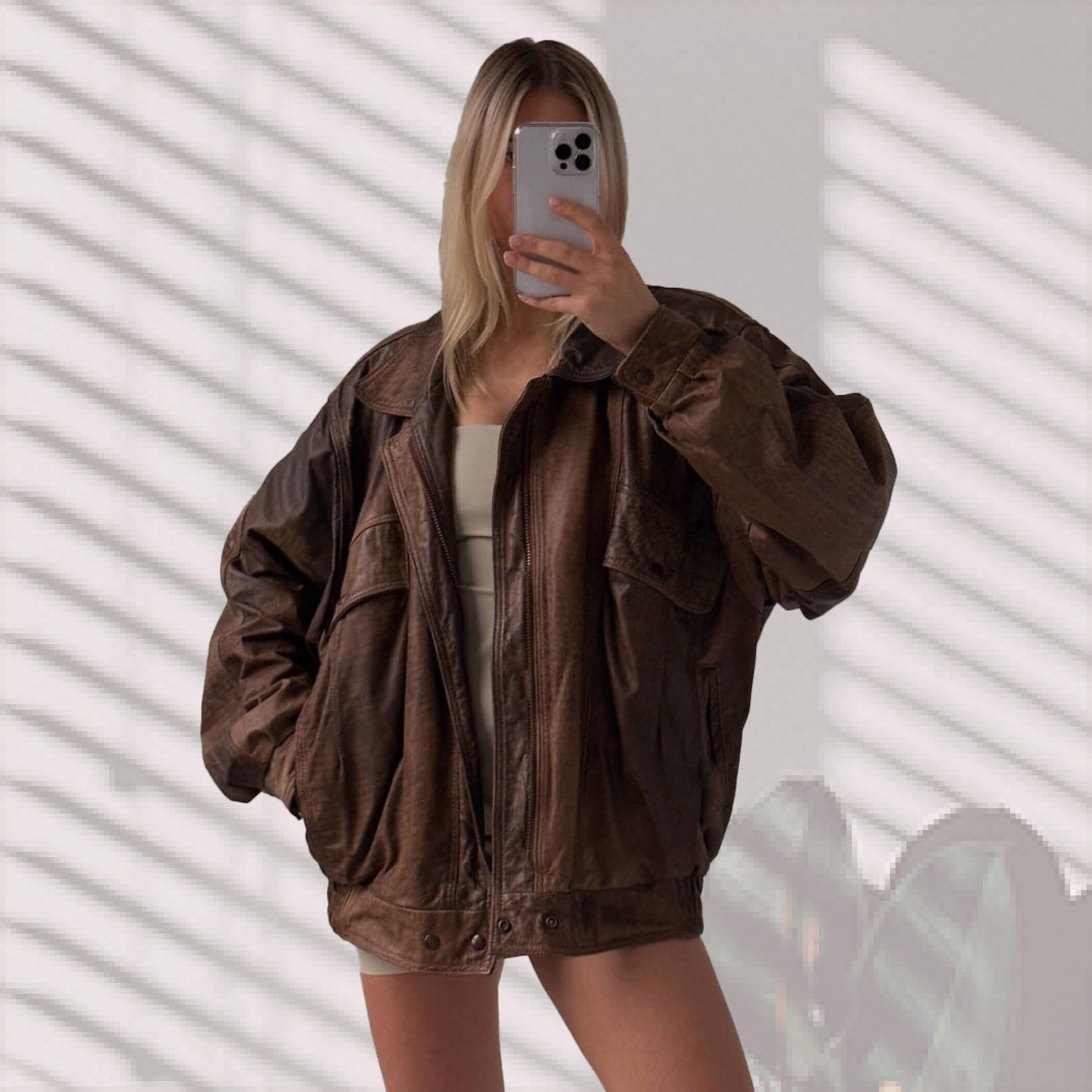 90's Vintage Oversized Brown Leather Jacket for Women Retro 90s Vintage ...