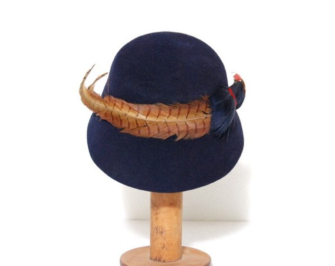 Navy Wool Pheasant Feather Hat - Etsy