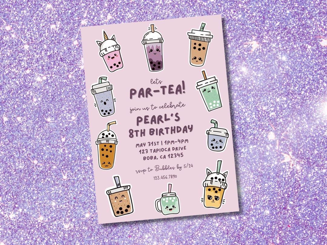 Made-to-order Digital Invitation | Boba Par-tea, Bubble Tea Birthday ...