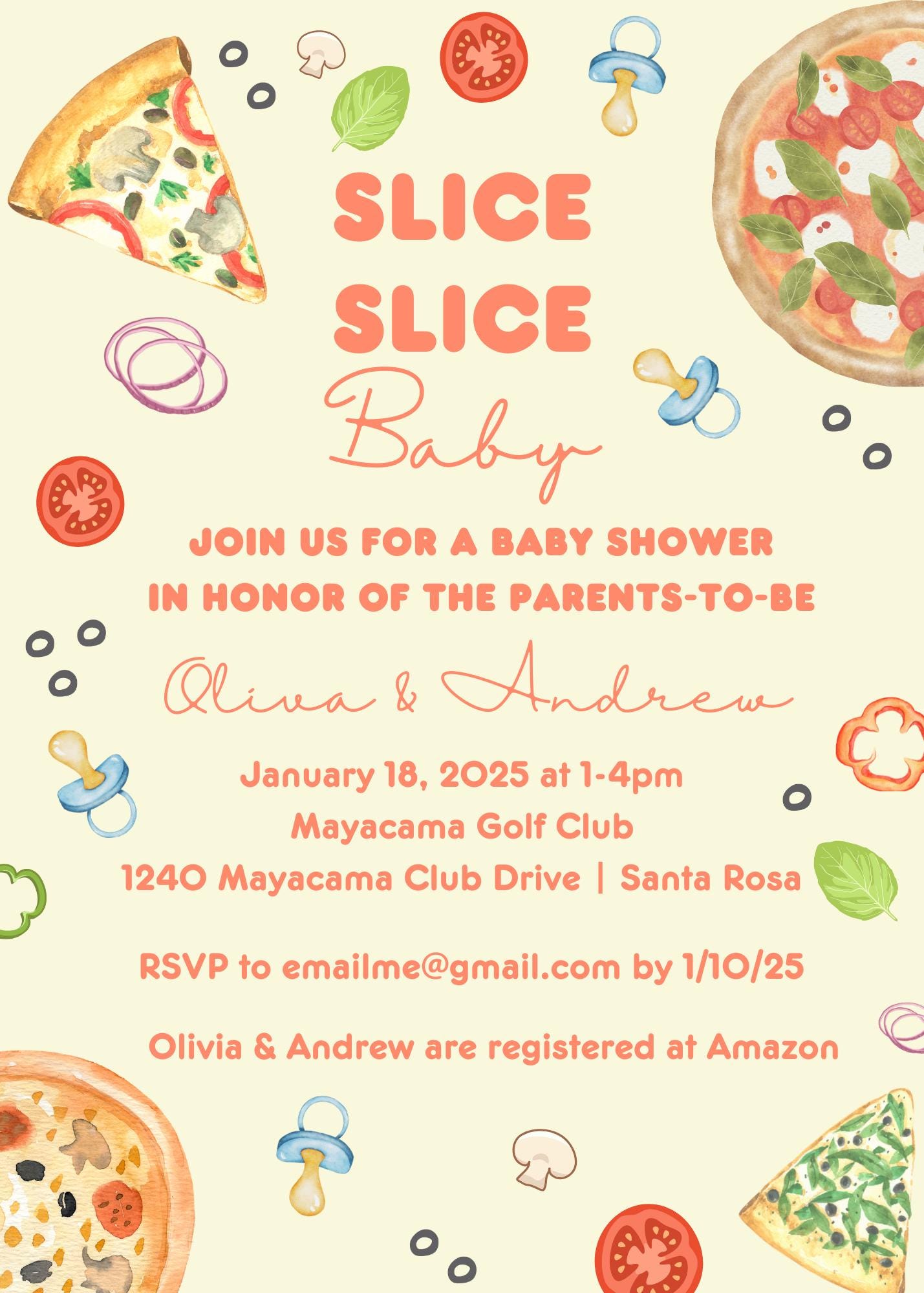 Pizza Themed Baby Shower Invitation & Diaper Raffle boy or Girl - Etsy