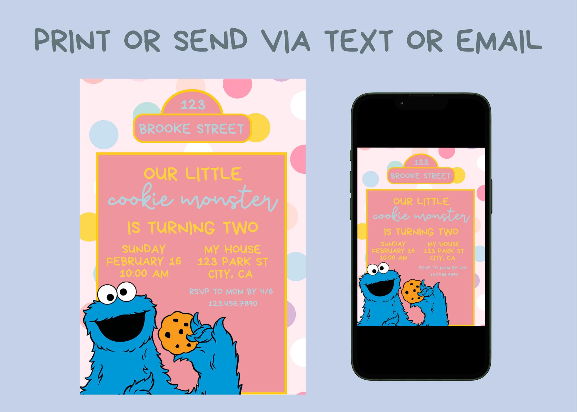 Polka Dot Cookie Monster Birthday Party Invitation - Etsy
