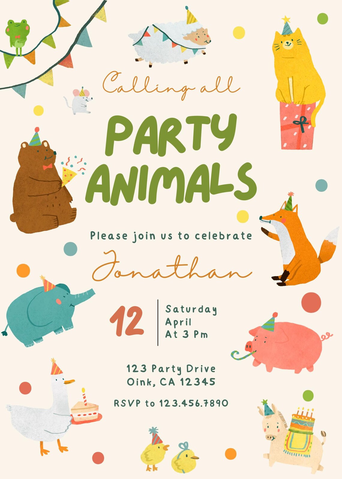 Made-to-order Digital Invitation | Confetti Party Animal Birthday ...