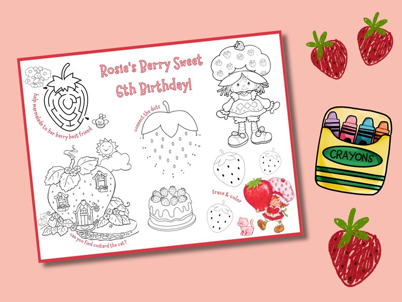 Made-to-order Digital Coloring/placemat | Strawberry Vintage Shortcake ...