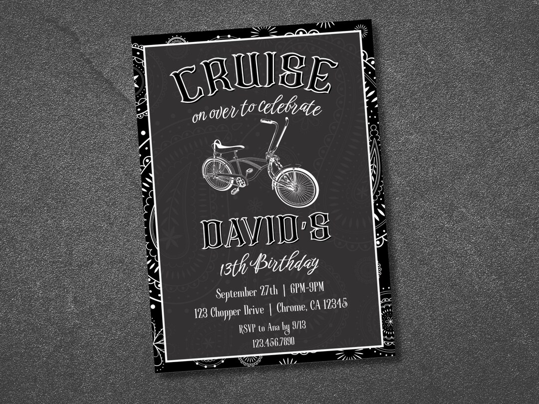 Made-to-order Digital Invitation | Low Rider Chopper Bike/bicycle ...
