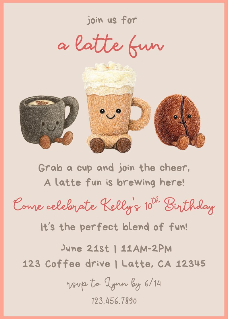 Made-to-order Digital Invitation | Breakfast Coffee Latte Fun Birthday ...