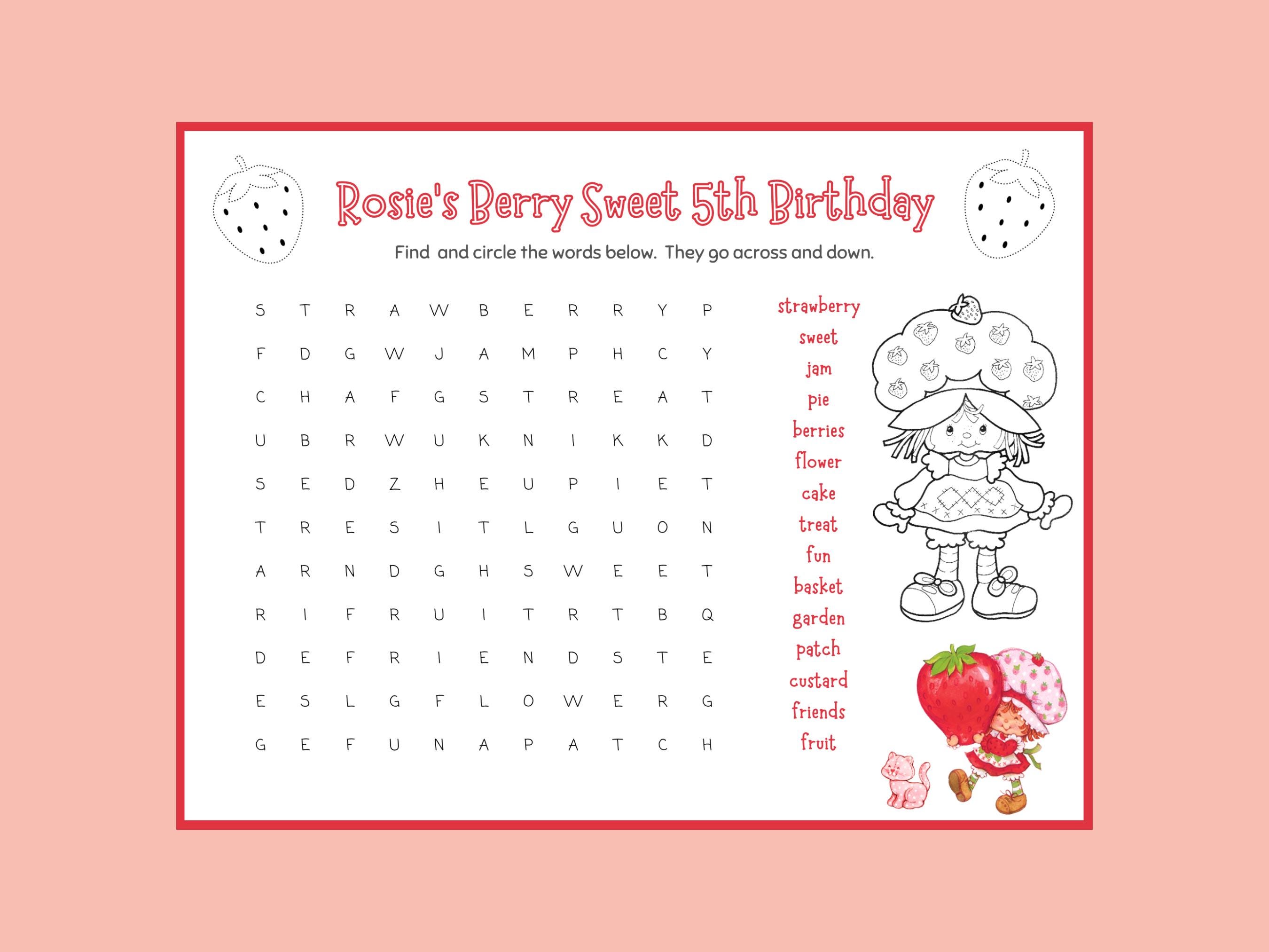 Made-to-order Digital Word Search Placemat | Strawberry Vintage ...