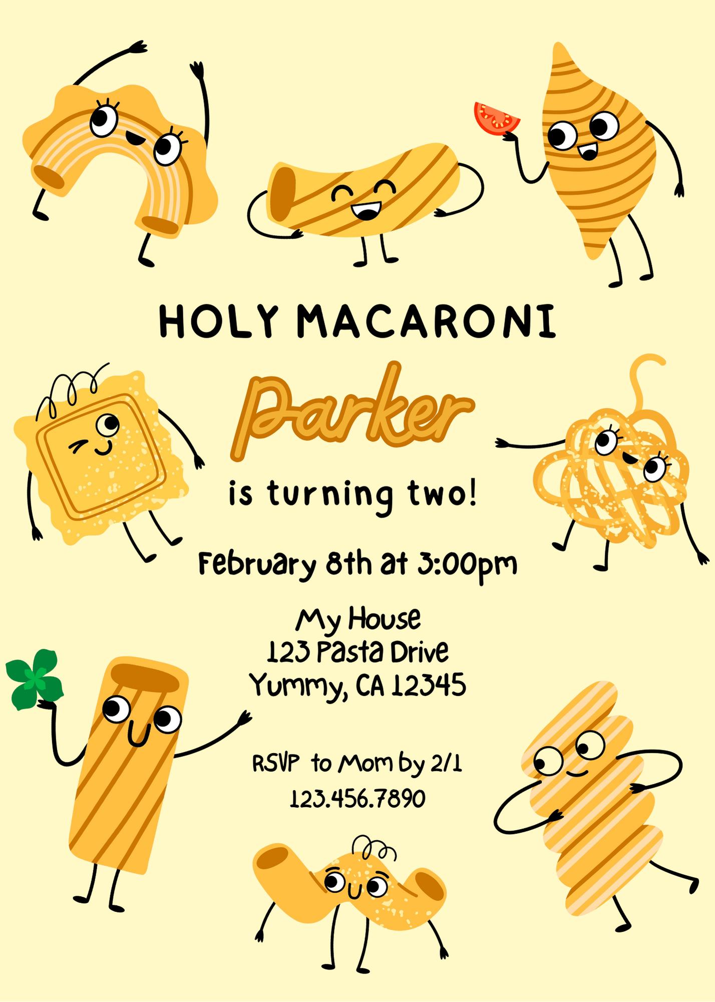 Holy Macaroni Pasta Themed Birthday Invitation - Etsy