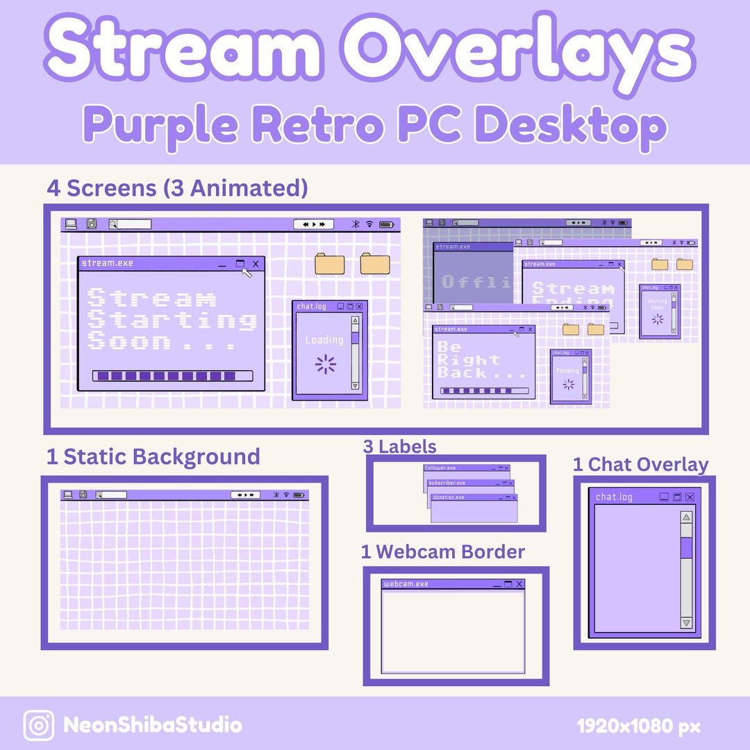Animated Purple Retro PC Stream Overlay | Streamlabs Twitch OBS ...