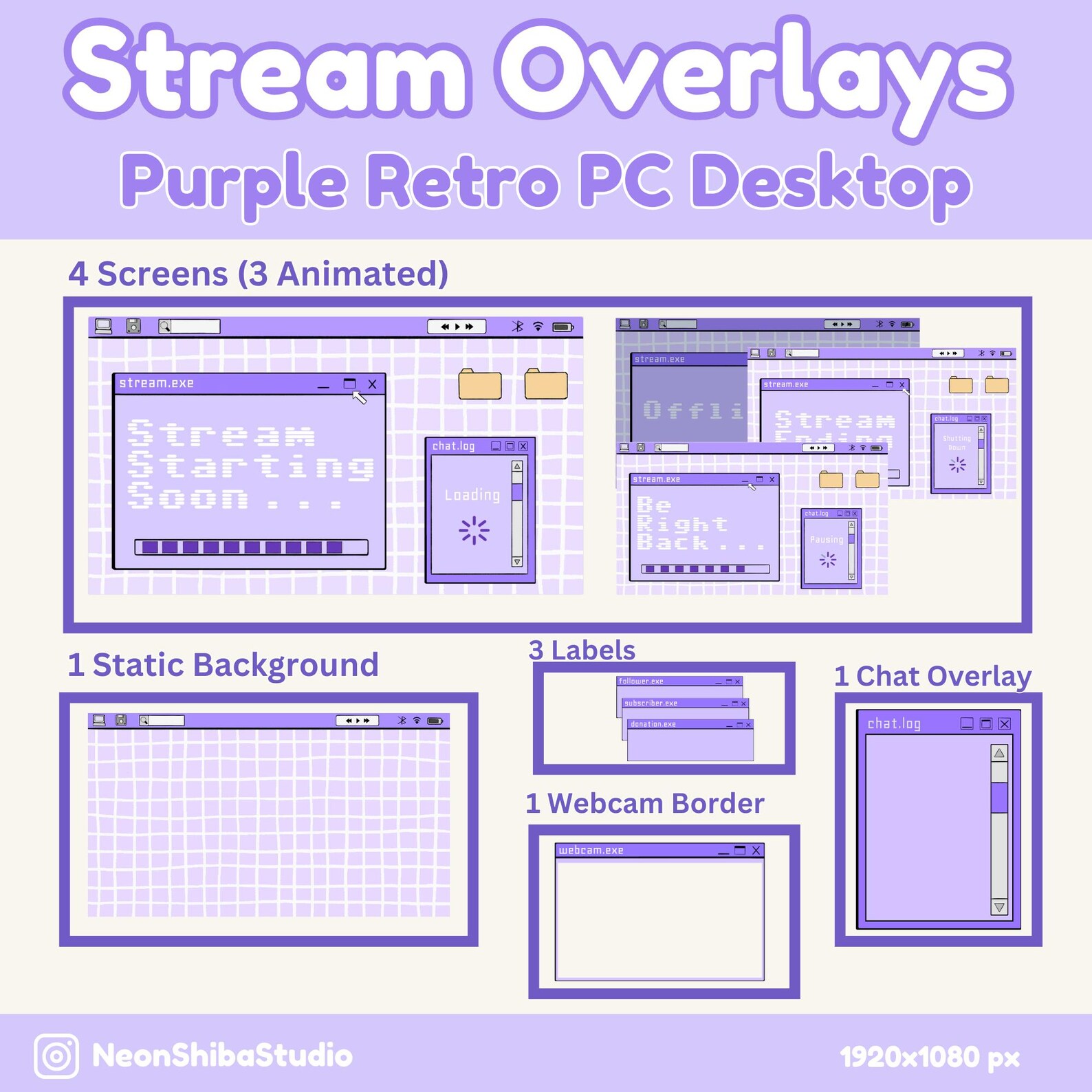 Animated Purple Retro PC Stream Overlay | Streamlabs Twitch OBS ...