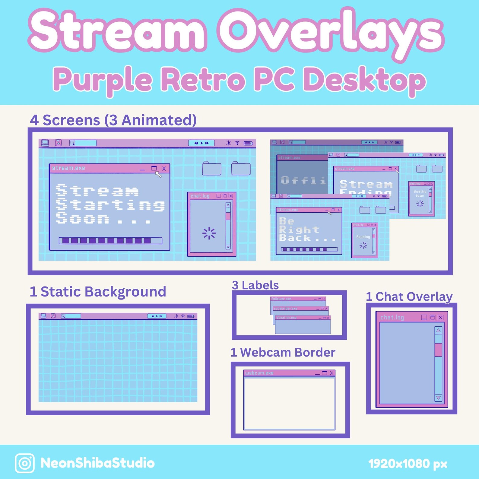Animated Neon Retro PC Stream Overlay | Streamlabs Twitch OBS ...