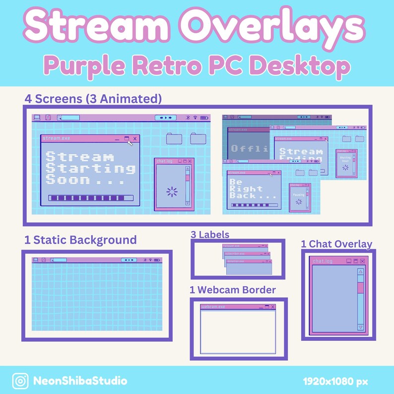 Animated Neon Retro PC Stream Overlay | Streamlabs Twitch OBS ...