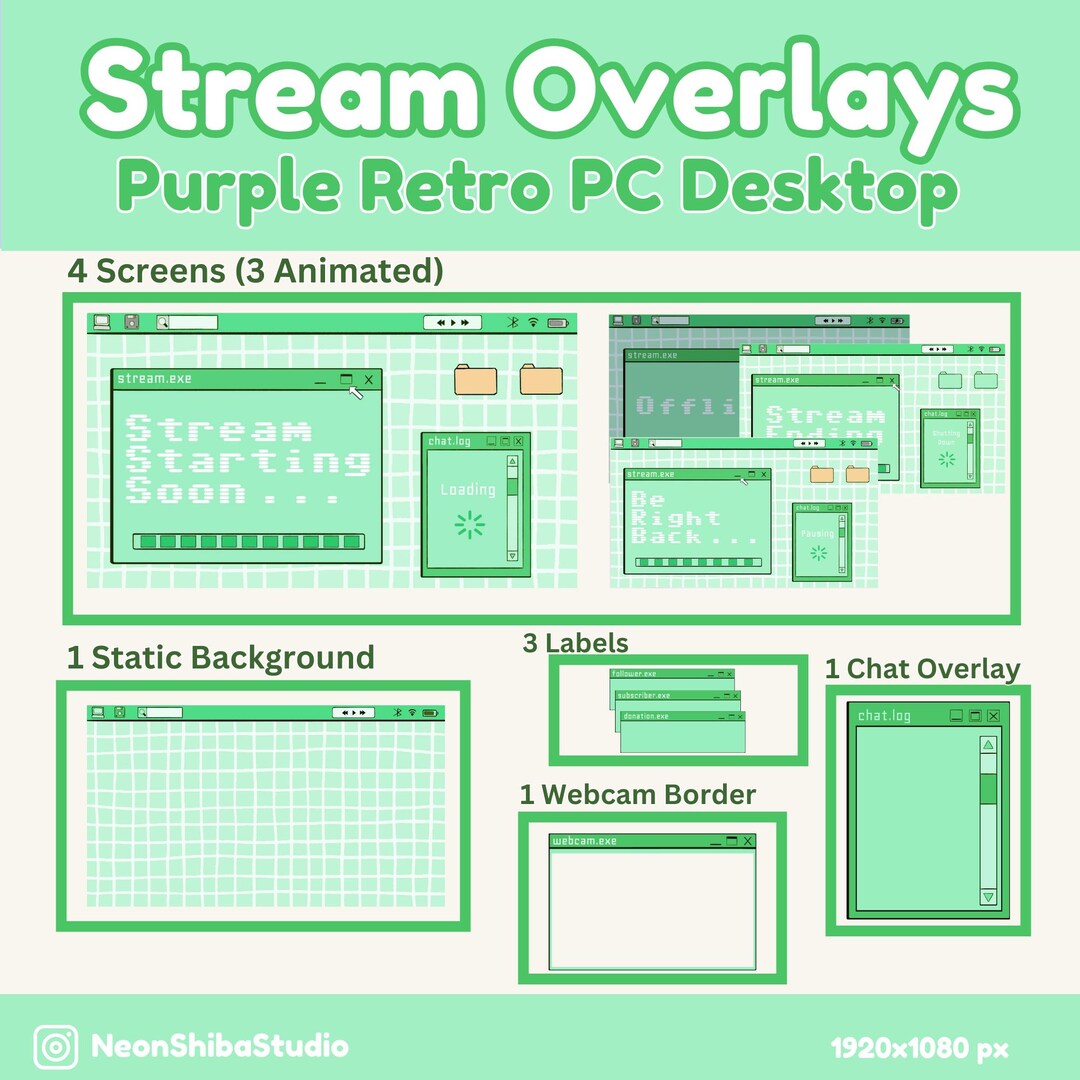 Animated Green Retro PC Stream Overlay | Streamlabs Twitch OBS ...