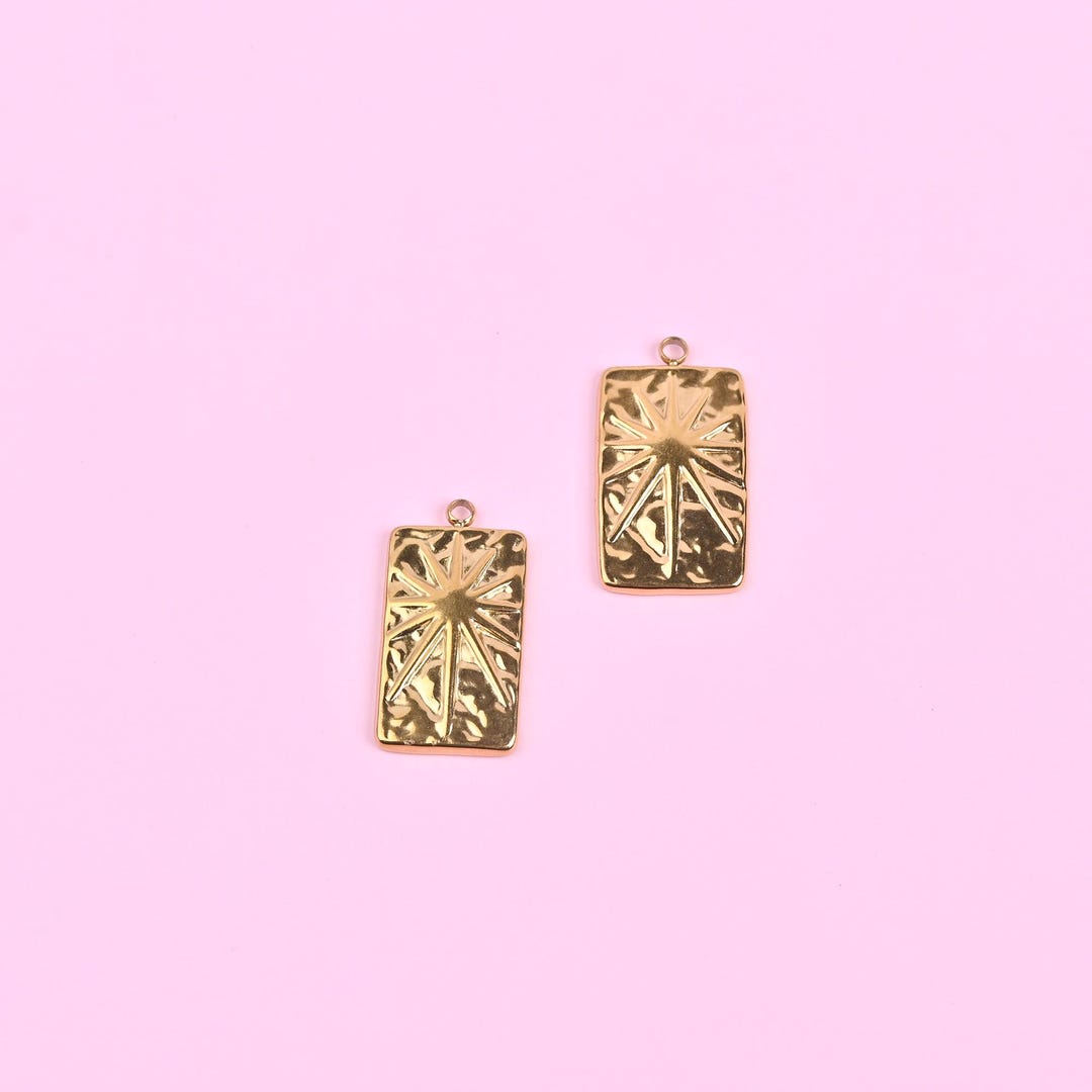 Gold North Star Rectangular Charm, Engraved Starburst Metal Plate, DIY ...