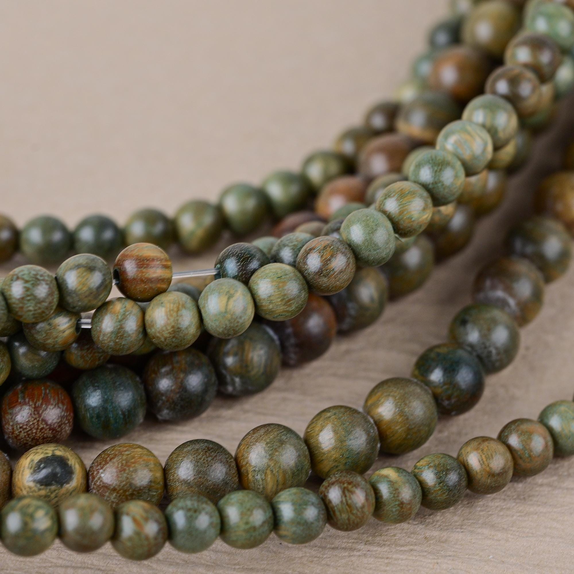 Natural Green Sandalwood Beads 6mm 8mm 10mm – Round Mala Wood Beads for ...