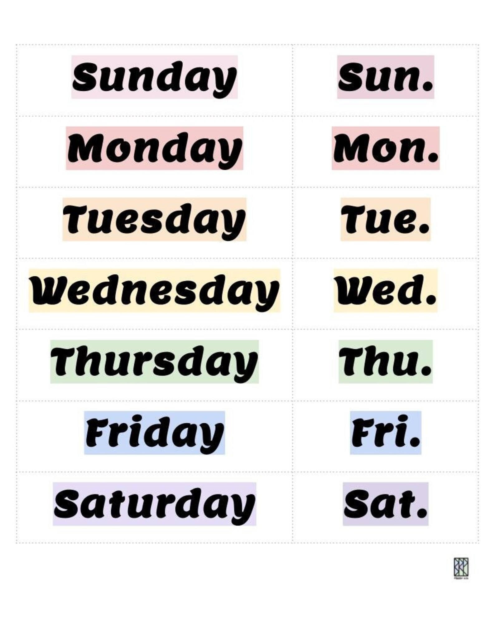 Planner Labels Days of the Week Full and Abbreviated Pastel Rainbow ...