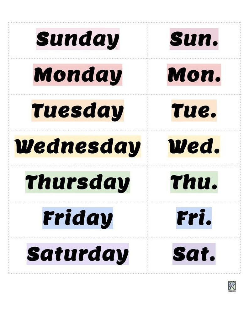 Planner Labels Days of the Week Full and Abbreviated Pastel Rainbow ...