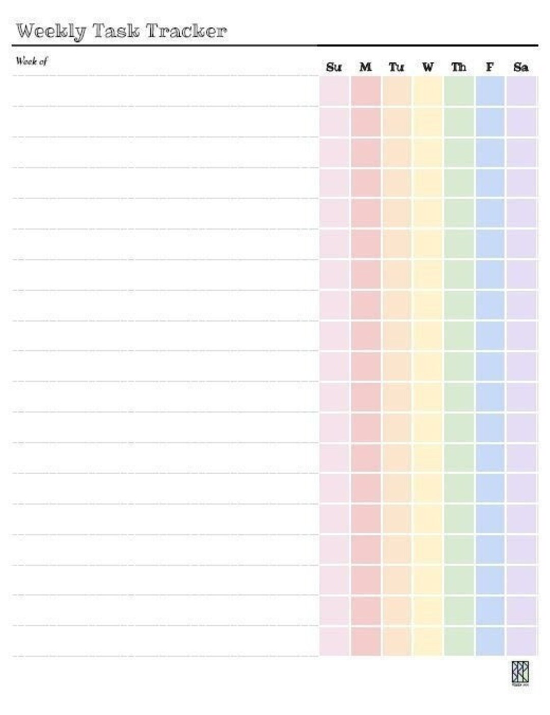 Weekly Task Tracker Pastel Rainbow Chores List Checkbox Letter Size - Etsy