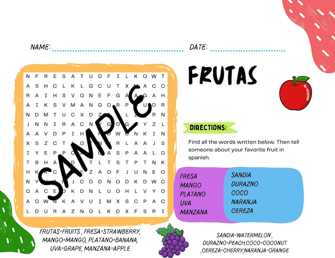 Spanish Wordsearch Learn Worksheets Juego Play Words Hunt Printable ...