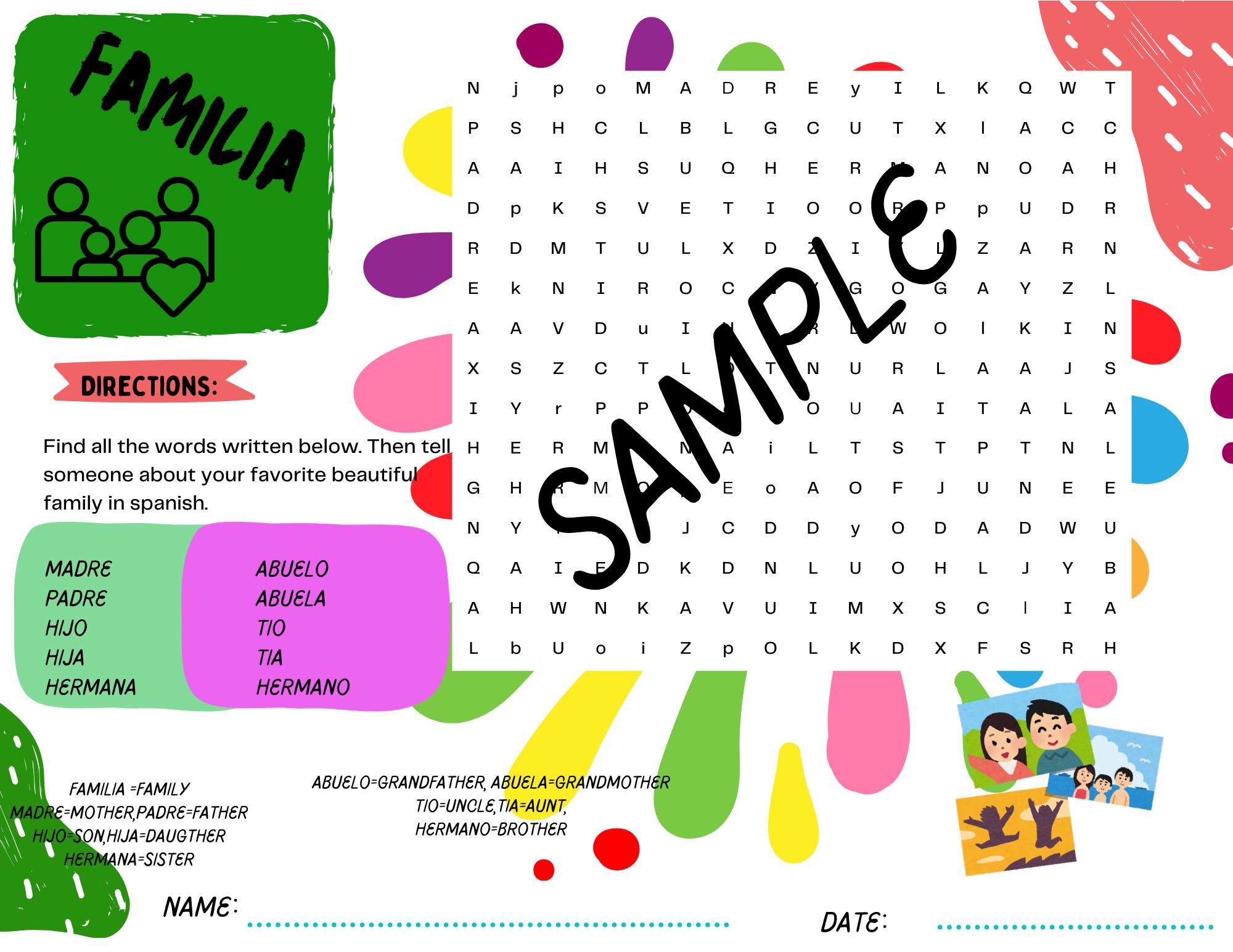 Spanish Wordsearch Learn Worksheets Juego Play Words Hunt Printable ...