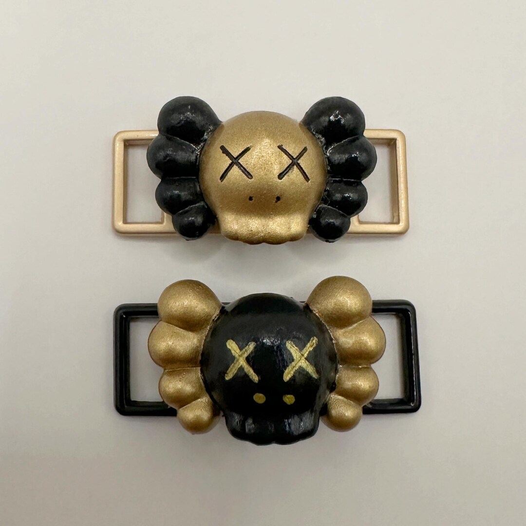 Black and Gold Kaws Lace Locks, Kaws Sneaker Charms, Kaws Shoelace ...