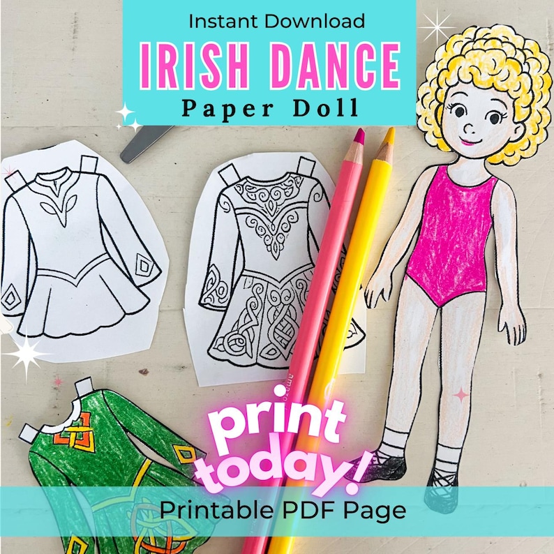 Irish Dance Paper Doll, Irish Paper Doll, Irish Dance Coloring Page ...