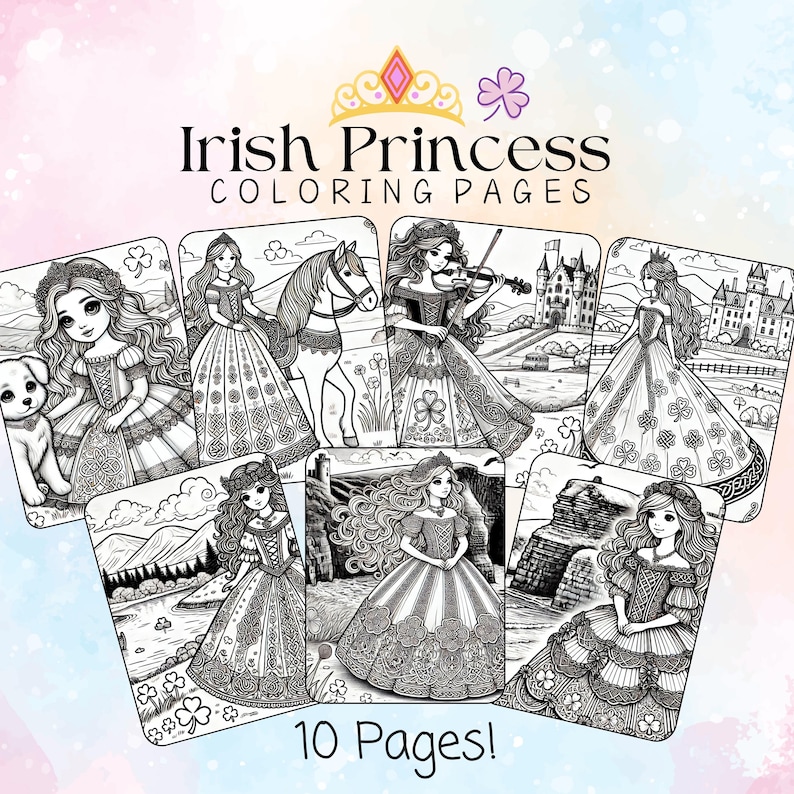 10 Irish Princess Coloring Pages - Etsy